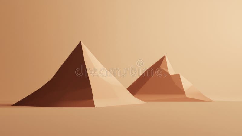 Polygonal Pyramids Casting Elongated Shadows Across the Flat Desert ...