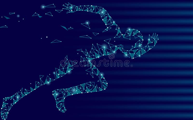 Polygonal Runner Sportsman Blue Background. Low Poly Connected Dots ...