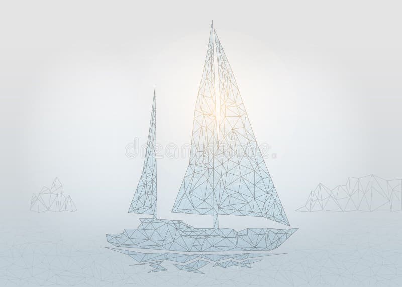 Polygonal Sailing Ship Isolated on White Background. 3D. Side View ... Polygonal Sailing Ship Isolated on White Background. 3D. Side View ...