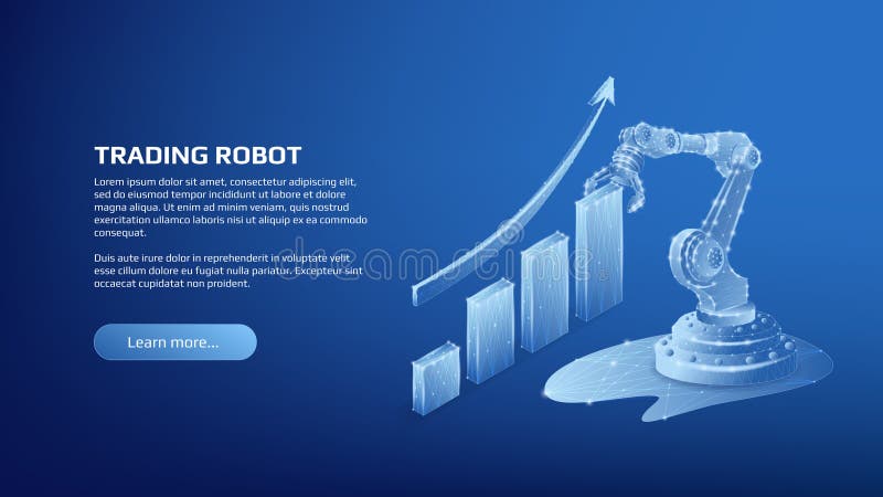 Polygonal Shiny Trading Robot Isometric Concept with Chart and Upward ...