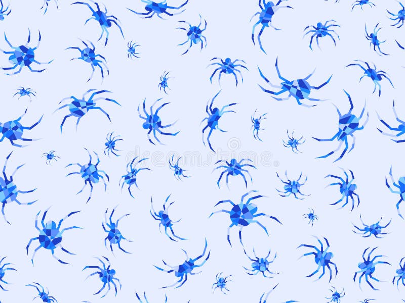 Polygonal Spiders Seamless Pattern. Silhouettes of Blue Spiders on a ...