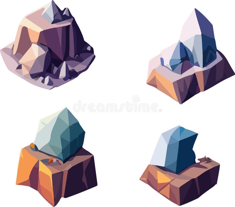 Polygonal Stone Set on White Background. 3d Vector Illustration ...