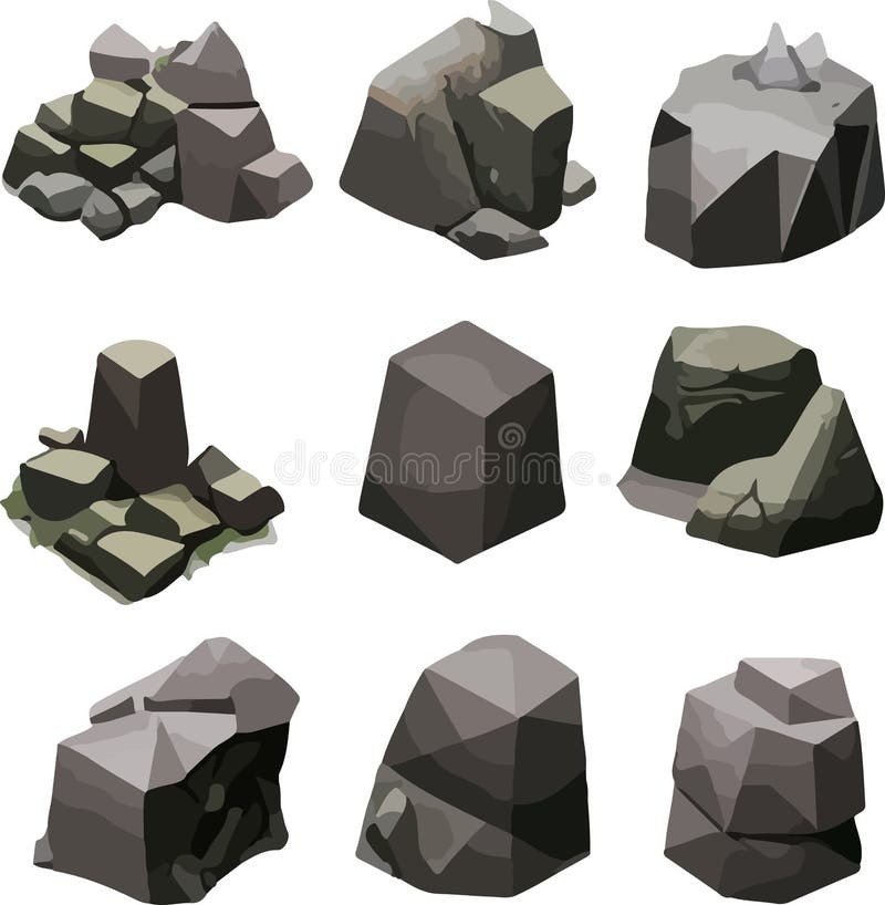 Polygonal Stone Set on White Background. 3d Vector Illustration ...