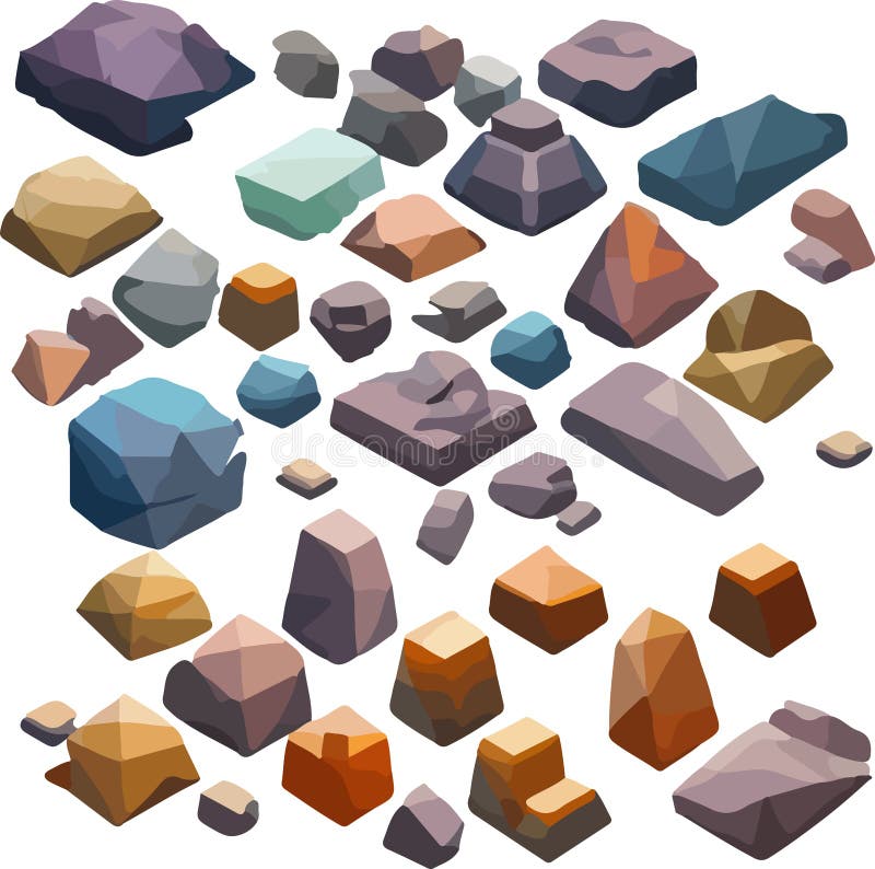 Polygonal Stone Set on White Background. 3d Vector Illustration ...