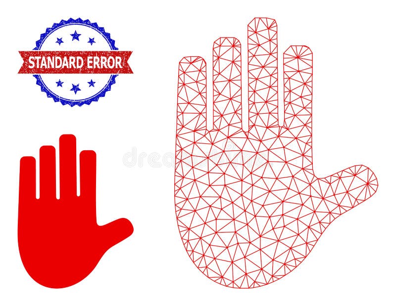 Polygonal Mesh Stop Hand Icon and Distress Bicolor Standard Error Stamp ...