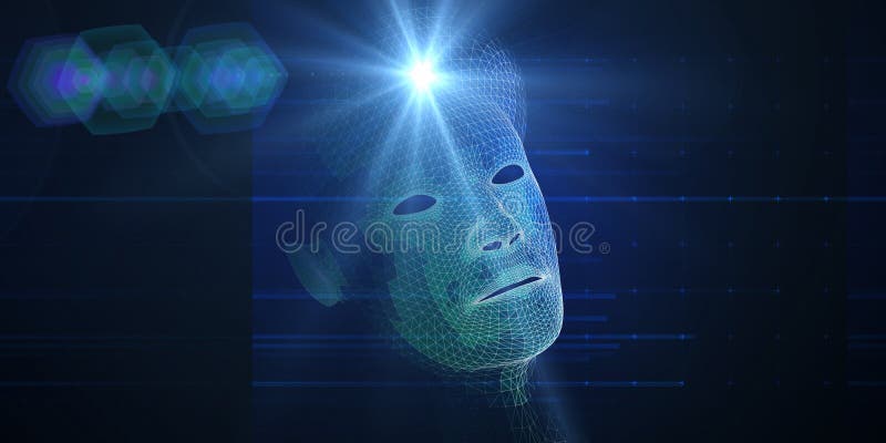 Polygonal Technology Background with 3d Wireframe Cyborg and Lens ...