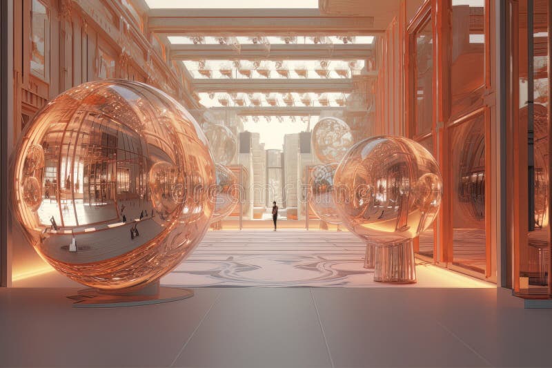 Polygonal Transparent Balls in Abstract Futuristic Room Made with ...