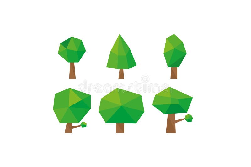 Polygonal Trees 3d Icon Set. Wood Symbol. Tree Vector Stock Vector ...