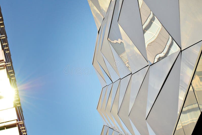 Polygonal Triangle Glass Facade of Modern Building. Stock Photo - Image ...