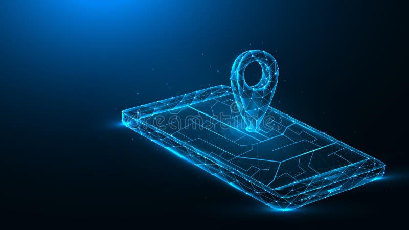 Polygonal Vector Illustration of Mobile Gps Navigation on a Dark Blue ...