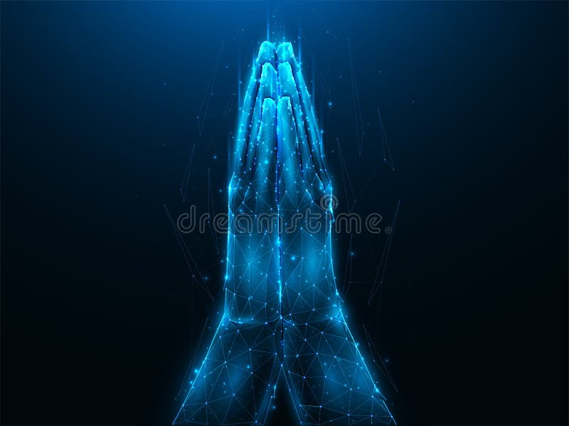 Polygonal Vector Illustration of Praying Hands on Dark Blue Background ... Polygonal Vector Illustration of Praying Hands on Dark Blue Background ...
