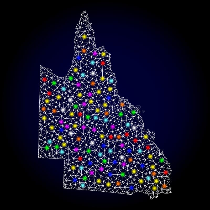 Mesh Carcass Map of Australian Queensland with Colorful Light Spots ...