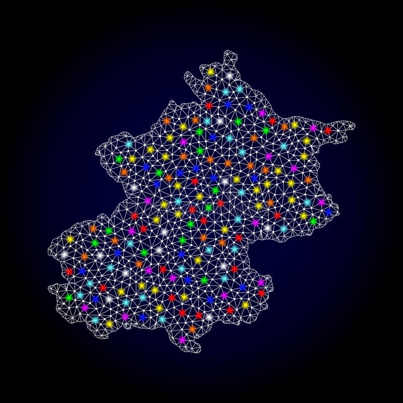 Mesh Wire Frame Map of Beijing Municipality with Colorful Light Spots ...