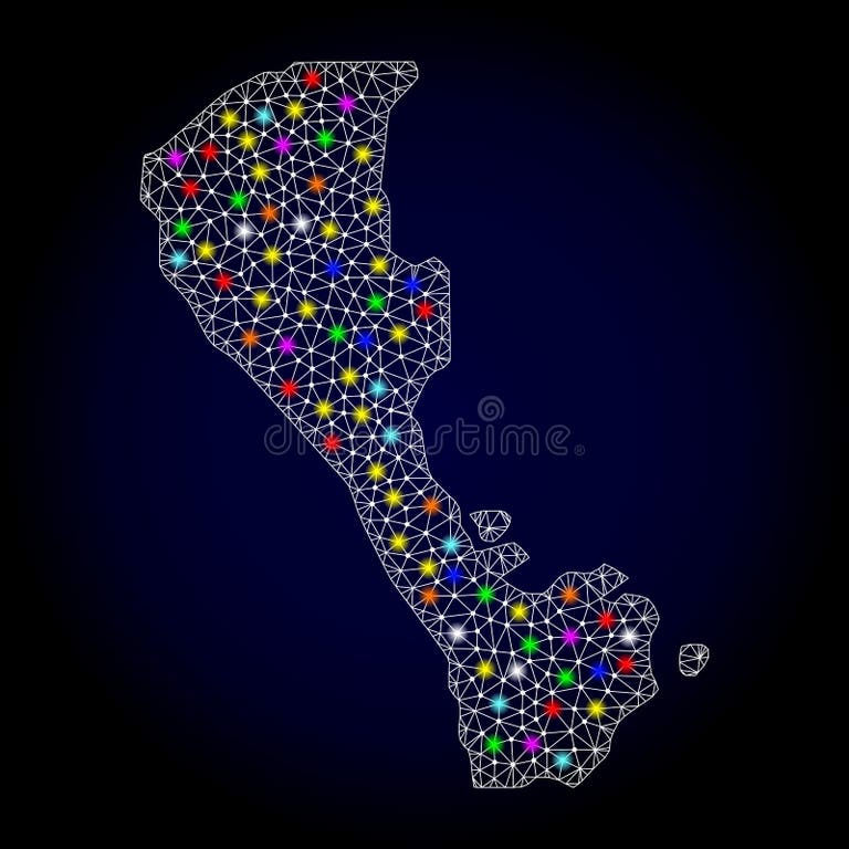 Mesh Wire Frame Map of Boracay Island with Bright Light Spots Stock ...