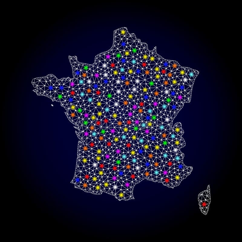 Mesh 2D Map of France with Colorful Light Spots Stock Vector ...