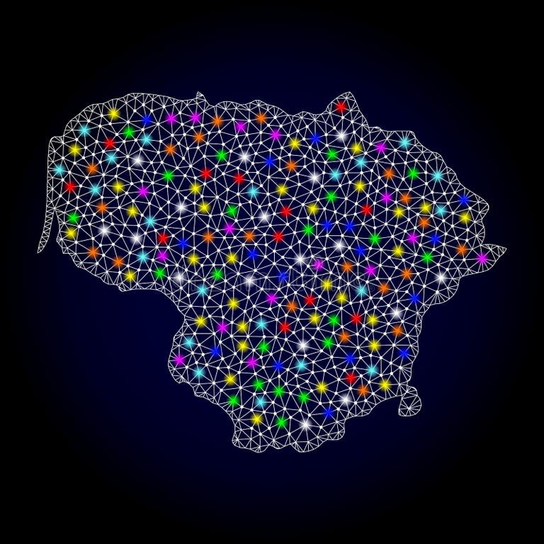 Mesh Network Map of Lithuania with Bright Light Spots Stock Vector ...