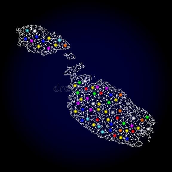 Mesh Polygonal Map of Malta with Colorful Light Spots Stock Vector ...