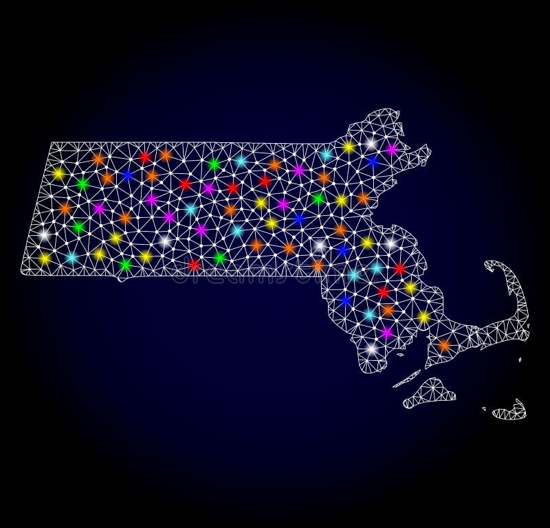 Mesh Polygonal Map of Massachusetts State with Colorful Light Spots ...