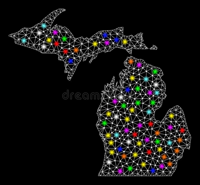 Mesh Network Map of Michigan State with Colorful Light Spots Stock ...