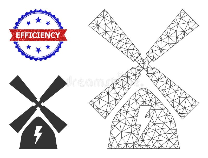 Triangle Mesh Wind Power Plant Icon and Textured Bicolor Efficiency ...