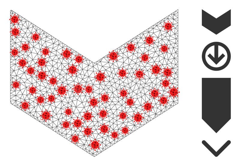 Polygonal Wire Frame Direction Down Icon with Pathogen Items Stock ...