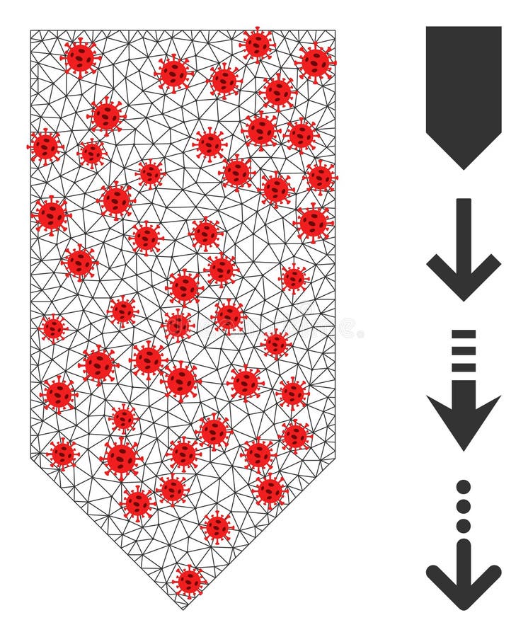 Polygonal Wire Frame Direction Down Pictogram with Pathogen Items Stock ...