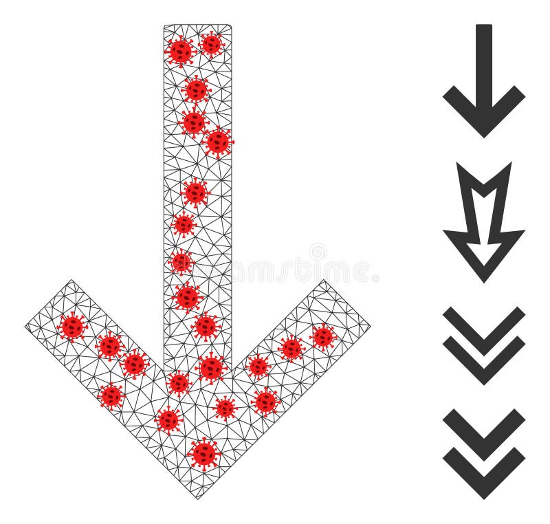 Polygonal Wire Frame Down Arrow Icon with Virus Items Stock Vector ...