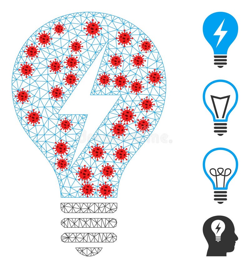 Polygonal Wire Frame Electric Bulb Icon with Infection Centers Stock ...