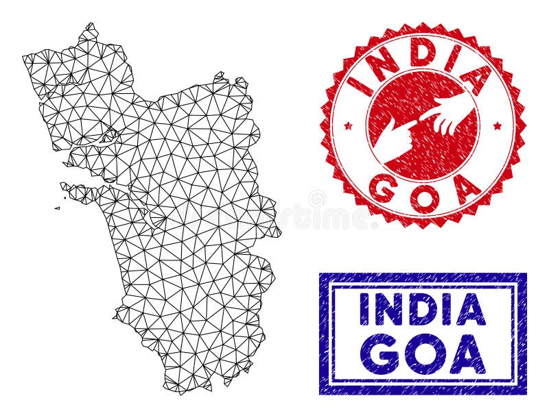 Polygonal Wire Frame Goa State Map and Grunge Stamps Stock Vector ...