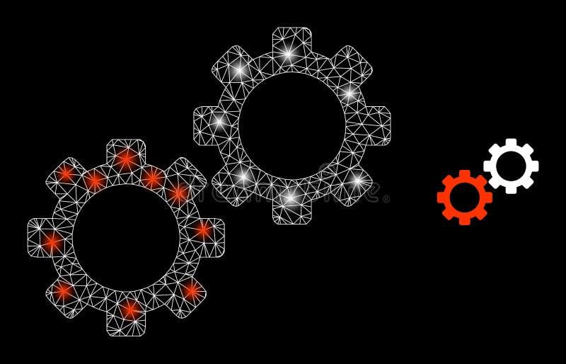 Polygonal Wire Frame Mesh Gear Mechanics with Glare Spots Stock Vector ...
