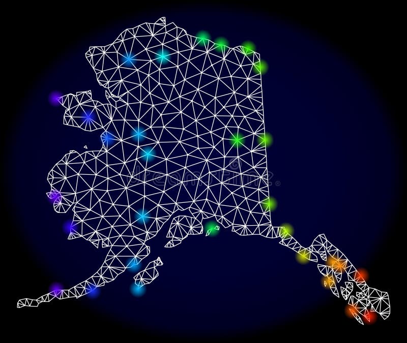Polygonal Wire Frame Mesh Map of Alaska State with Bright Spectrum ...