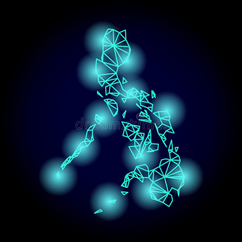 Polygonal Wire Frame Mesh Map of Philippines with Light Spots Stock ...