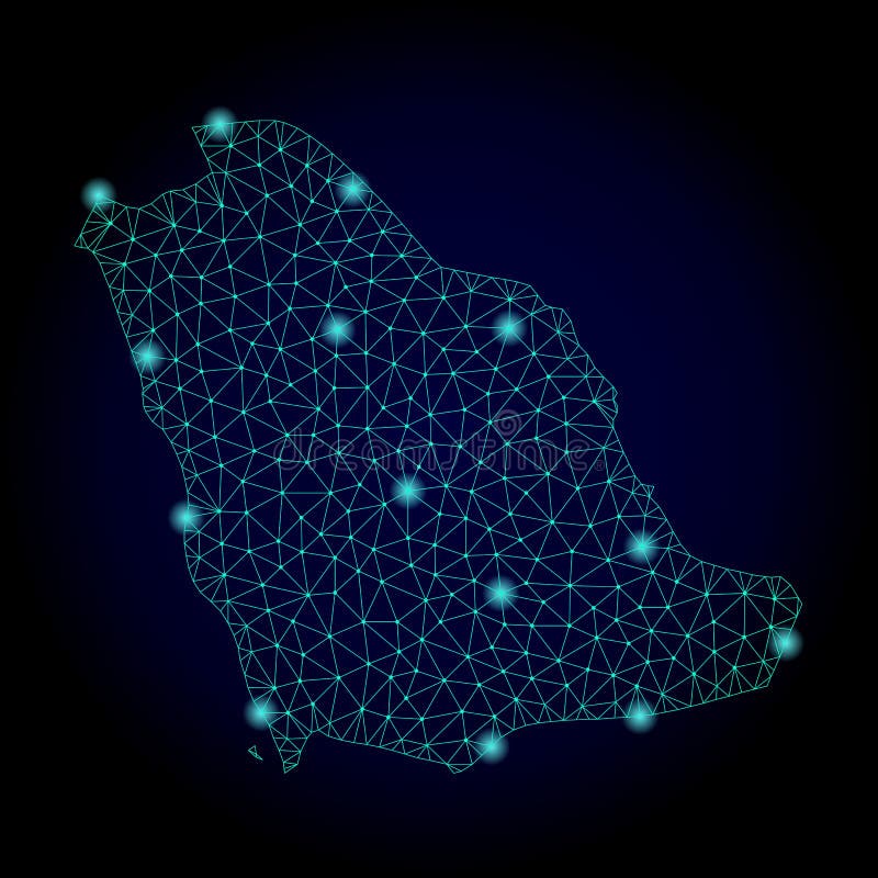 Polygonal Wire Frame Mesh Map of Saudi Arabia with Light Spots Stock ...