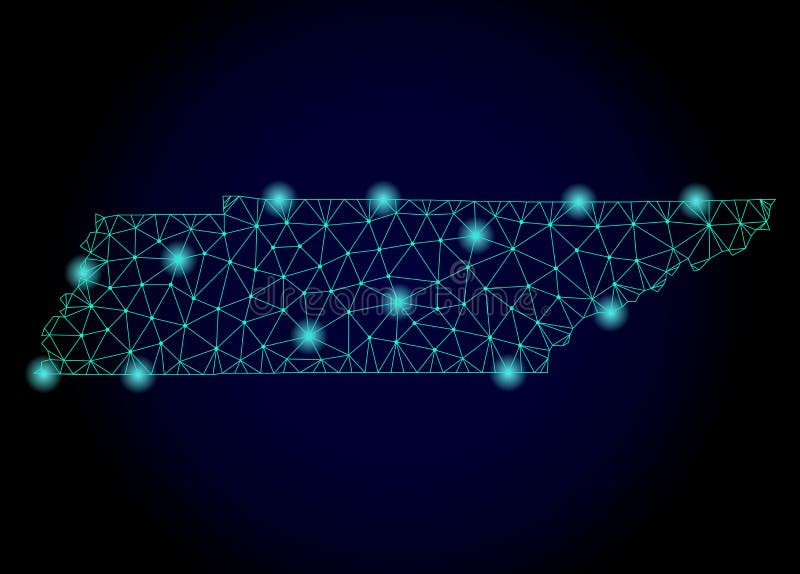 Polygonal Wire Frame Mesh Map of Tennessee State with Light Spots Stock ...