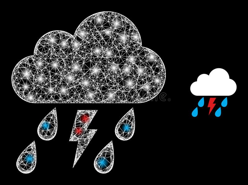 Polygonal Wire Frame Mesh Thunder Storm Cloud with Lightspots Stock ...