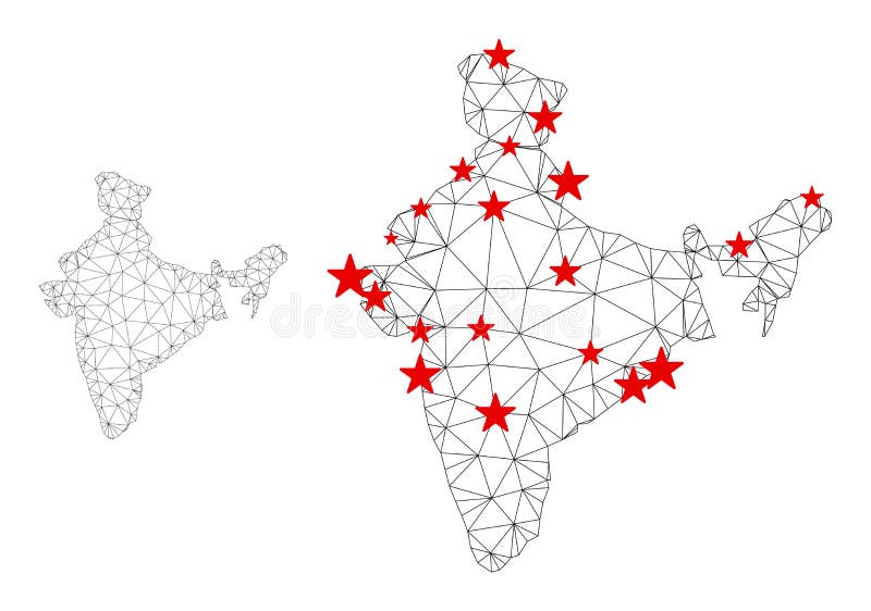 Polygonal Wire Frame Mesh Vector India Map with Stars Stock Vector ...