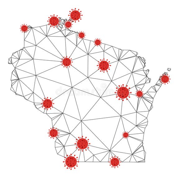 Polygonal Wire Frame Mesh Vector Wisconsin State Map with Coronavirus ...