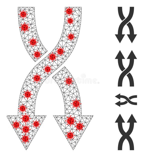 Polygonal Wire Frame Shuffle Arrows Down Icon with Infectious Elements ...