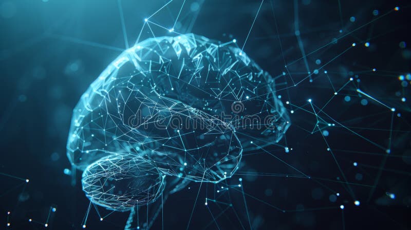 3D Wireframe Brain Illustration on Dark Blue Graphic Layout Stock ...