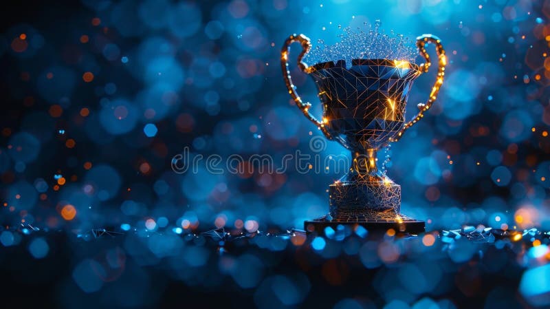 Polygonal Wireframe Composition of a Realistic Trophy with Geometric ...