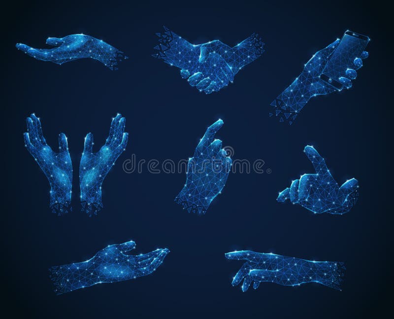 Polygonal Wireframe Hands Set Stock Illustrations – 16 Polygonal ...