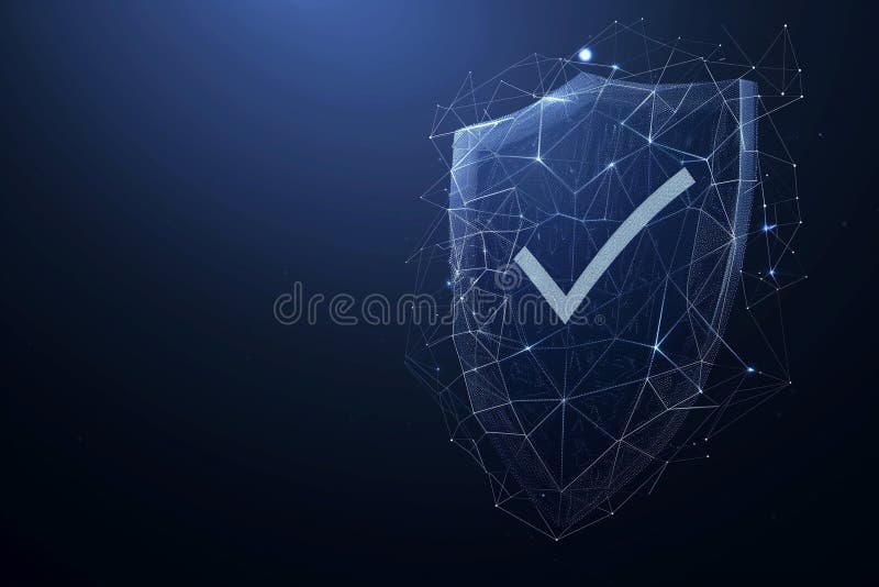 Polygonal Wireframe Shield with Check Mark on Dark Blue Background ...