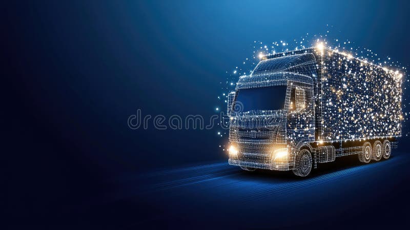 A Polygonal Wireframe Truck Composed of Glowing Dots and Lines ...