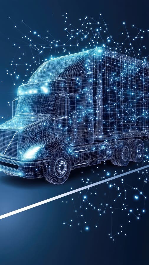 Polygonal Wireframe Truck Composed Glowing Dots Lines Illustrates ...