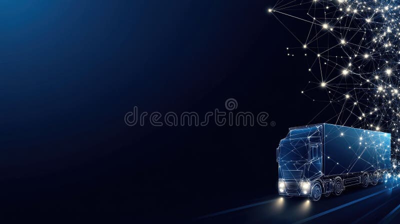 A Polygonal Wireframe Truck Composed of Glowing Dots and Lines ...