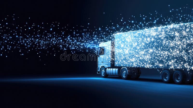 A Polygonal Wireframe Truck Composed of Glowing Dots and Lines ...