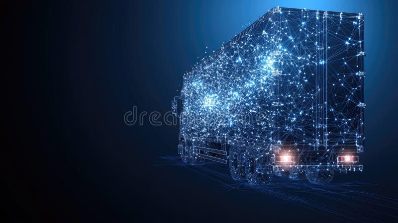 A Polygonal Wireframe Truck Composed of Glowing Dots and Lines ...