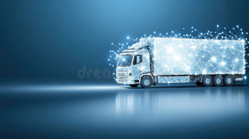 A Polygonal Wireframe Truck Composed of Glowing Dots and Lines ...