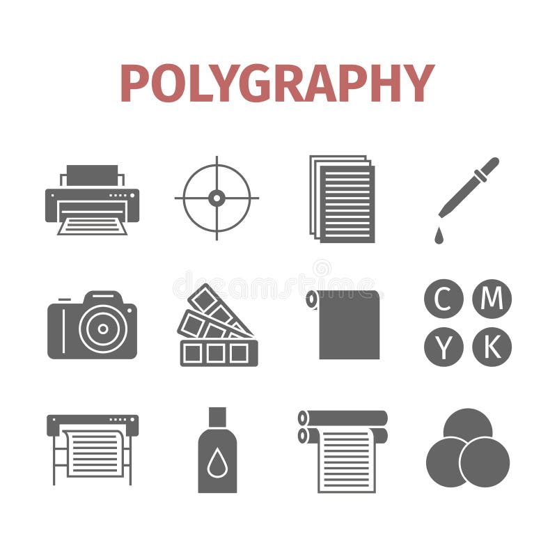 Polygraphy Icons Set. Vector Infographic Stock Vector - Illustration of ...