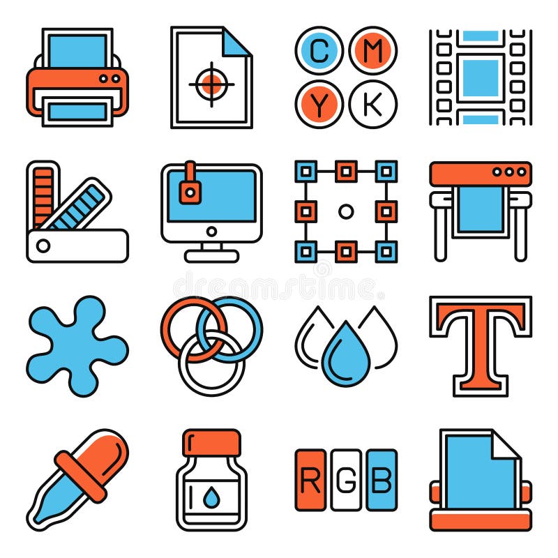 Polygraphy and Print Icons Set on White Background. Vector Stock Vector ...